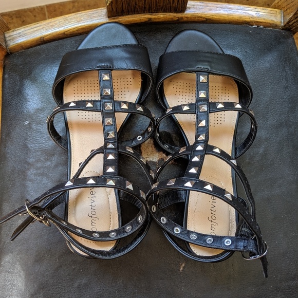 comfortview | Shoes | Comfortview Studded Strappy Kitten Wedges | Poshmark